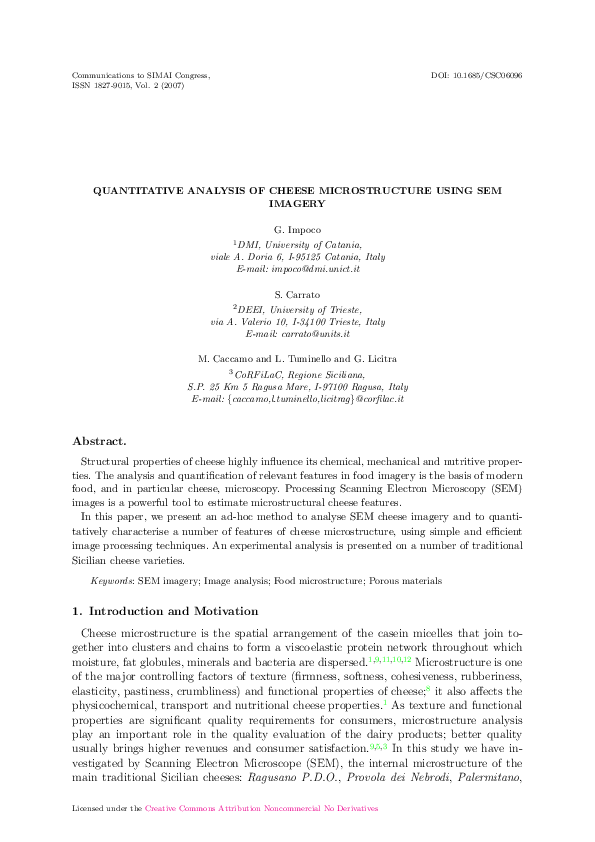 (PDF) Quantitative analysis of cheese microstructure by scanning electron microscope images