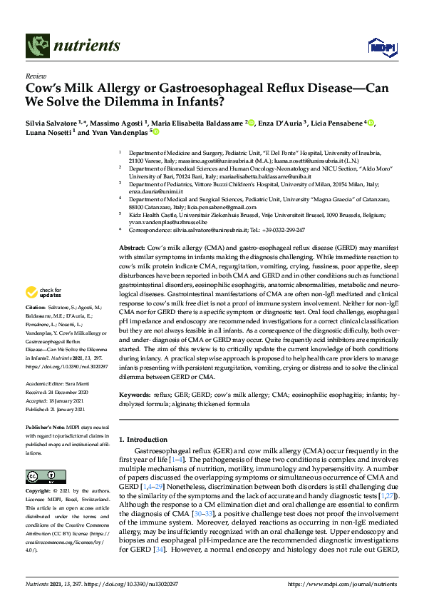 (PDF) Cow’s Milk Allergy or Gastroesophageal Reflux Disease—Can We ...
