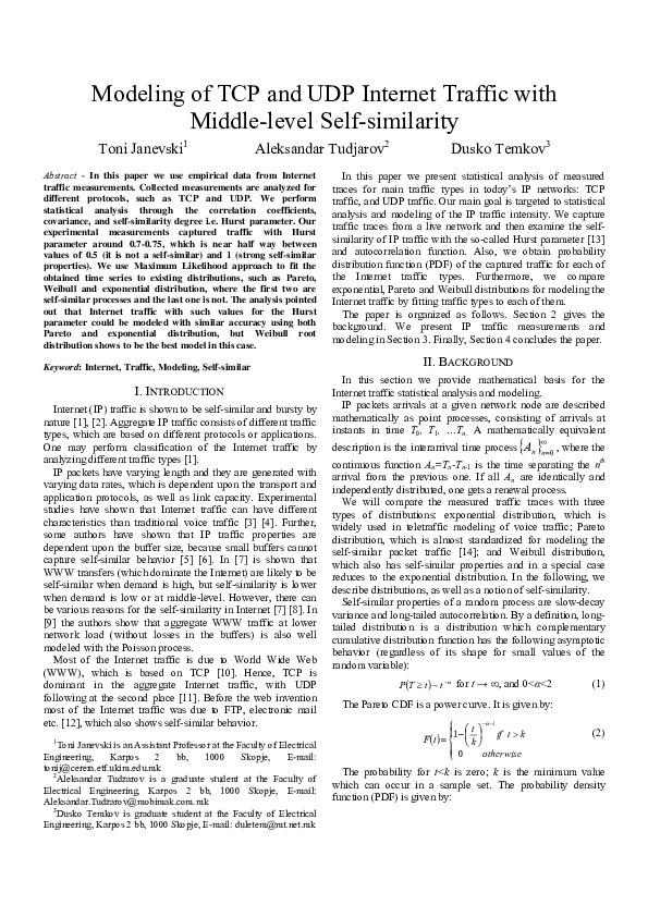 Pdf Modeling Of Tcp And Udp Internet Traffic With Middle Level Self