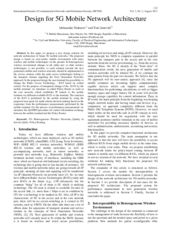 (PDF) Design for 5G Mobile Network Architecture