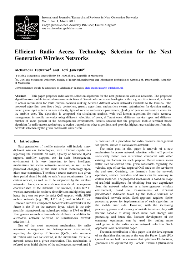 Pdf Efficient Radio Access Technology Selection For The Next Generation Wireless Networks