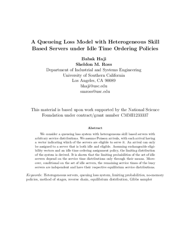 (PDF) Queueing Loss Model with Skill-Based Servers