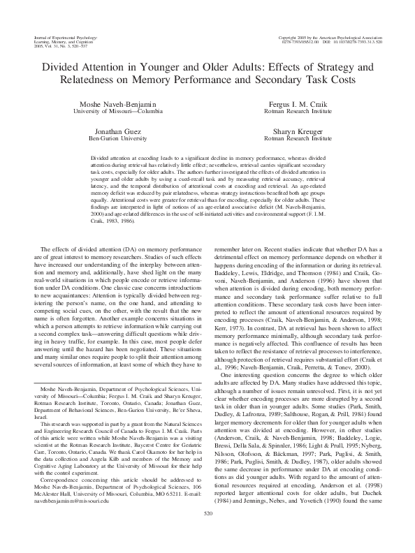 (PDF) Divided Attention in Younger and Older Adults: Effects of Strategy and Relatedness on ...