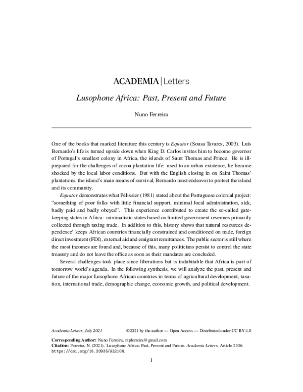 (PDF) Lusophone Africa: Past, Present and Future