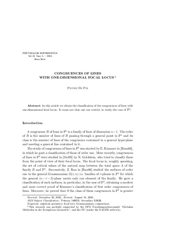 (PDF) With One-Dimensional Focal Locus