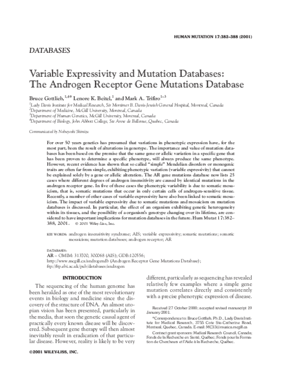 (PDF) Variable expressivity and mutation databases: the androgen ...