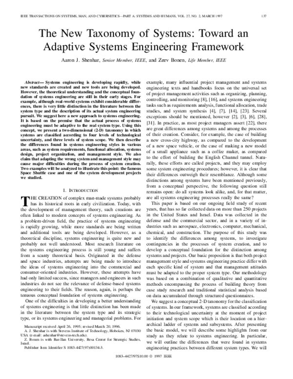 (PDF) The new taxonomy of systems: toward an adaptive systems ...