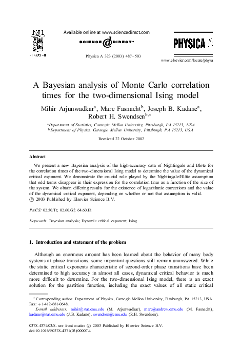 (PDF) A Bayesian analysis of Monte Carlo correlation times for the two ...