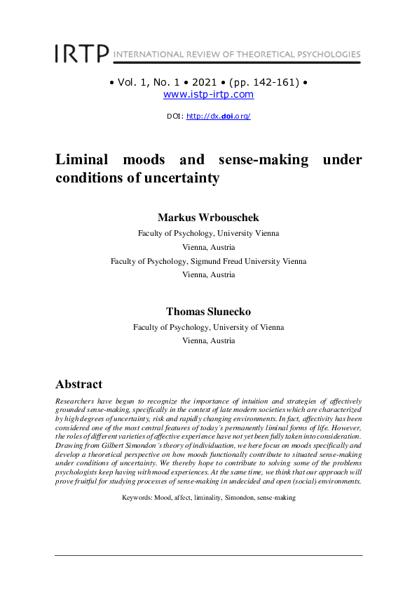 (PDF) Liminal moods and sense-making under conditions of uncertainty ...