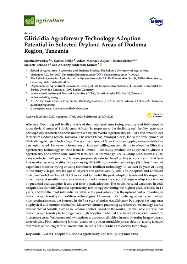 (PDF) Gliricidia Agroforestry Technology Adoption Potential in Selected ...