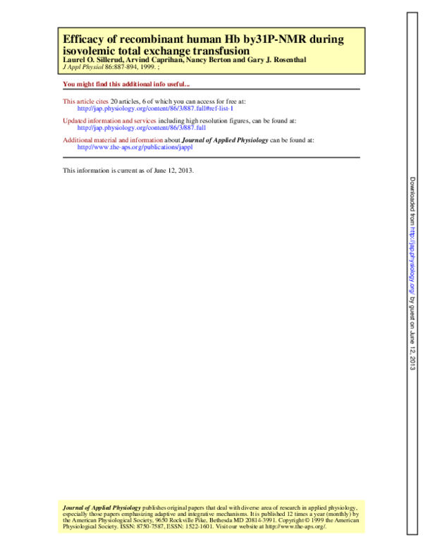 (PDF) Efficacy of recombinant human Hb by 31P-NMR during isovolemic ...