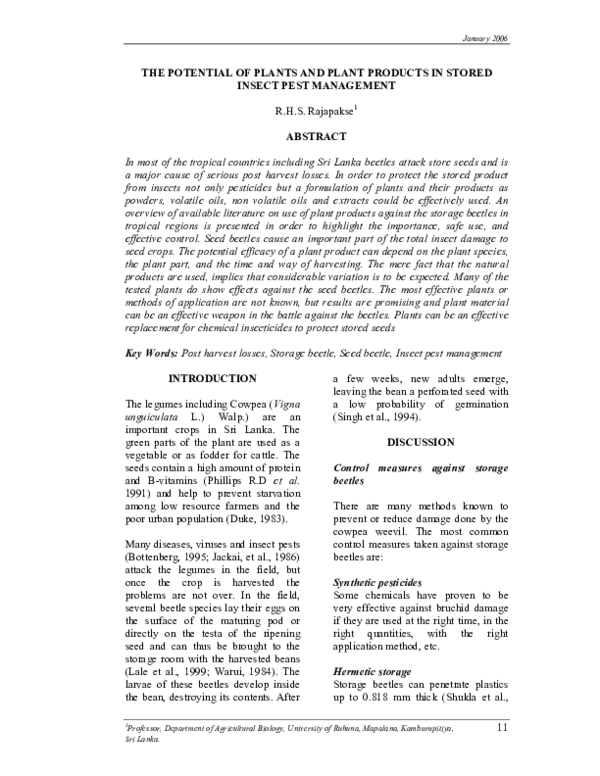 (PDF) The potential of plants and plant products in stored insect pest ...