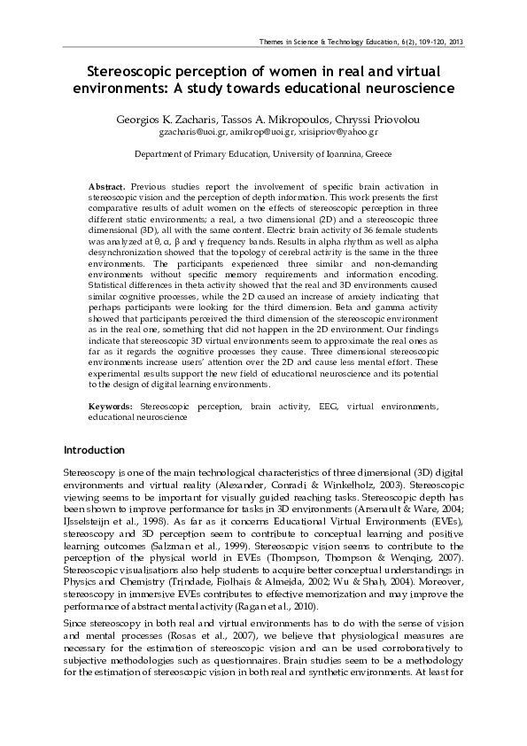 (PDF) Stereoscopic perception of women in real and virtual environments ...