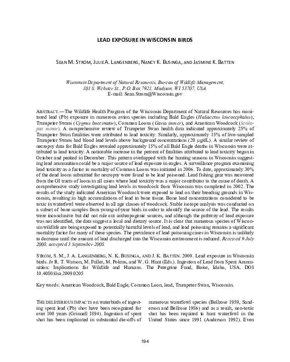 (PDF) Lead exposure in Wisconsin birds