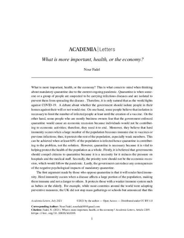 (PDF) What is more important, health, or the economy?