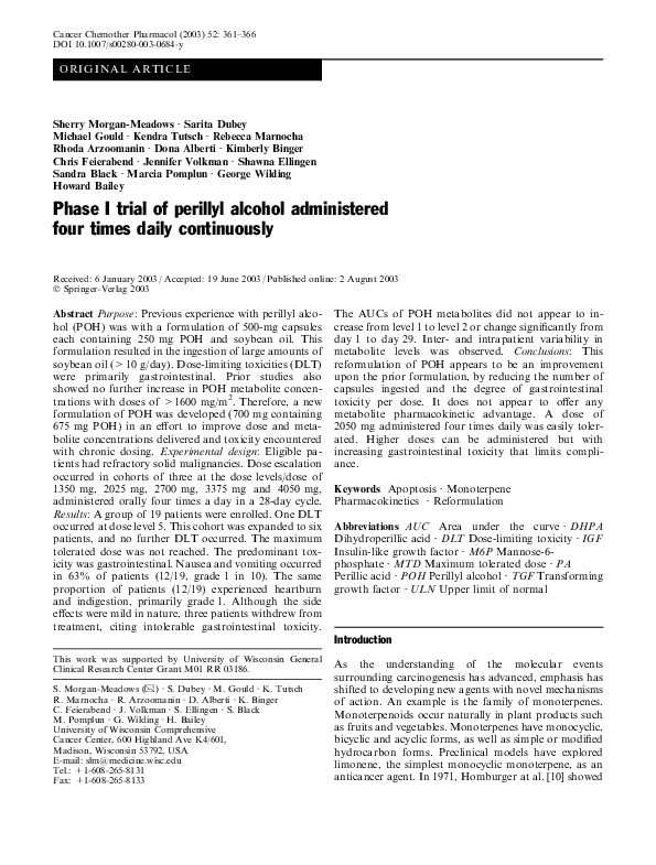 (PDF) Phase I trial of perillyl alcohol administered four times daily ...