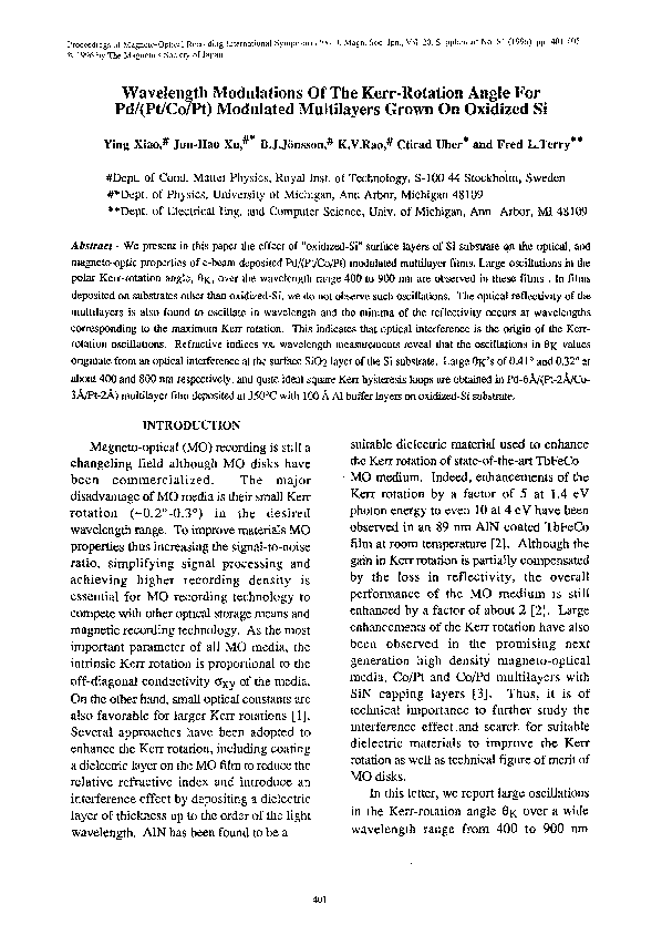 (PDF) Wavelength Modulations Of The Kerr-Rotation Angle For Pd/(Pt/Co ...