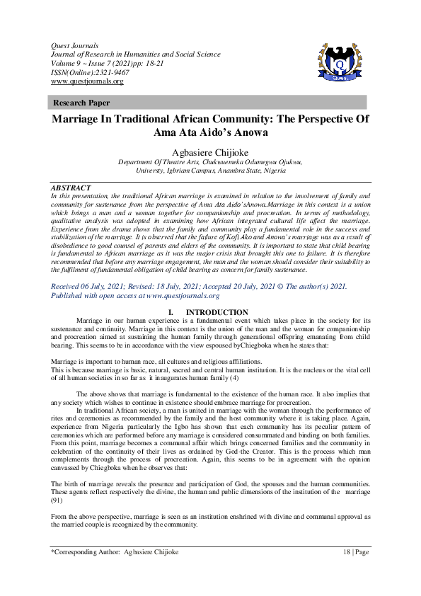 (PDF) Marriage In Traditional African Community: The Perspective Of Ama ...