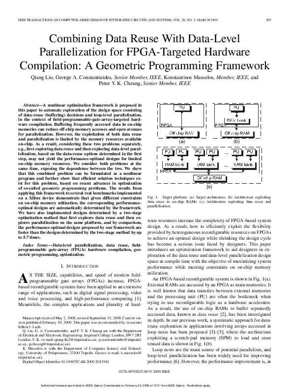 Pdf Combining Data Reuse With Data Level Parallelization For Fpga Targeted Hardware