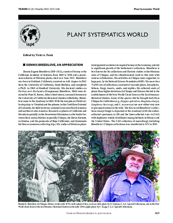 (PDF) Dennis Breedlove, an Appreciation