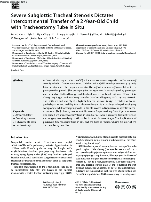 (PDF) Severe Subglottic Tracheal Stenosis Dictates Intercontinental ...
