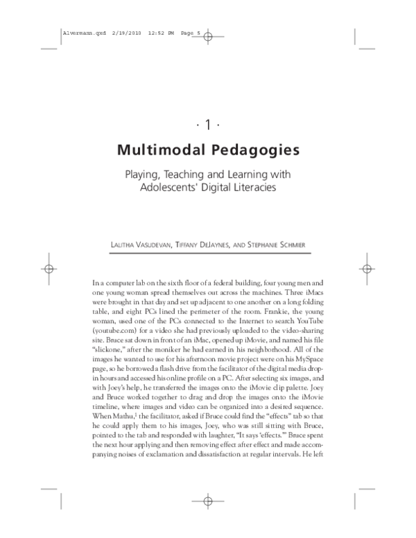 (PDF) 1 • Multimodal Pedagogies Playing, Teaching and Learning with ...