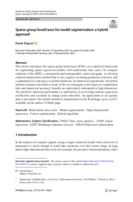 Pdf Sparse Group Fused Lasso For Model Segmentation A Hybrid Approach