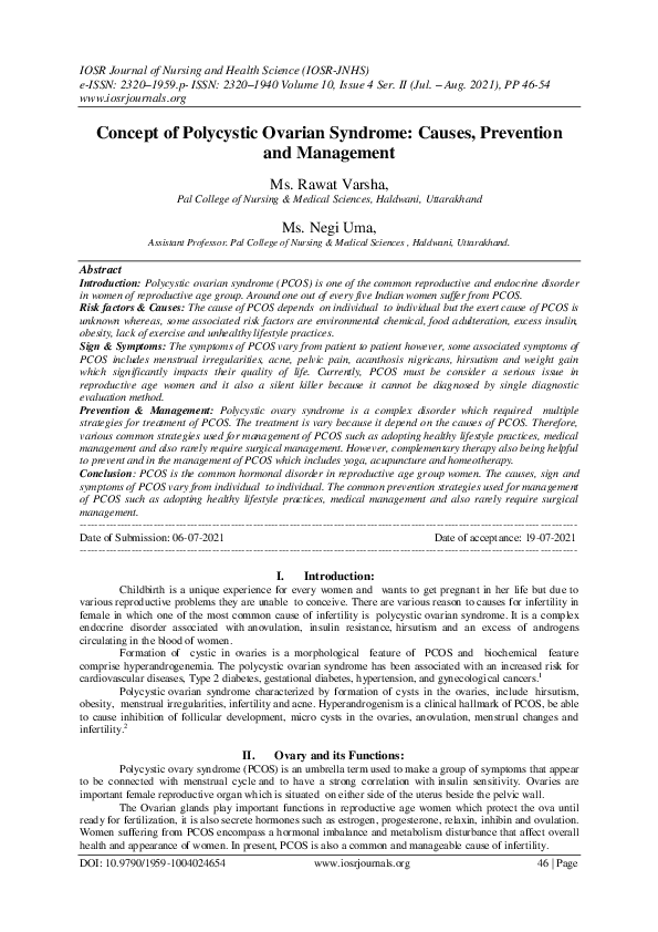 (PDF) Concept of Polycystic Ovarian Syndrome: Causes, Prevention and ...