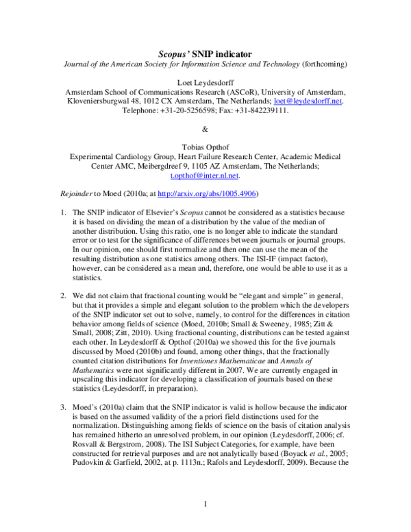 (PDF) Scopus' SNIP Indicator