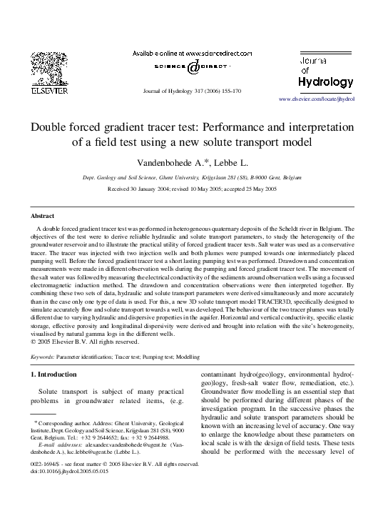 Pdf Double Forced Gradient Tracer Test Performance And Interpretation Of A Field Test Using A