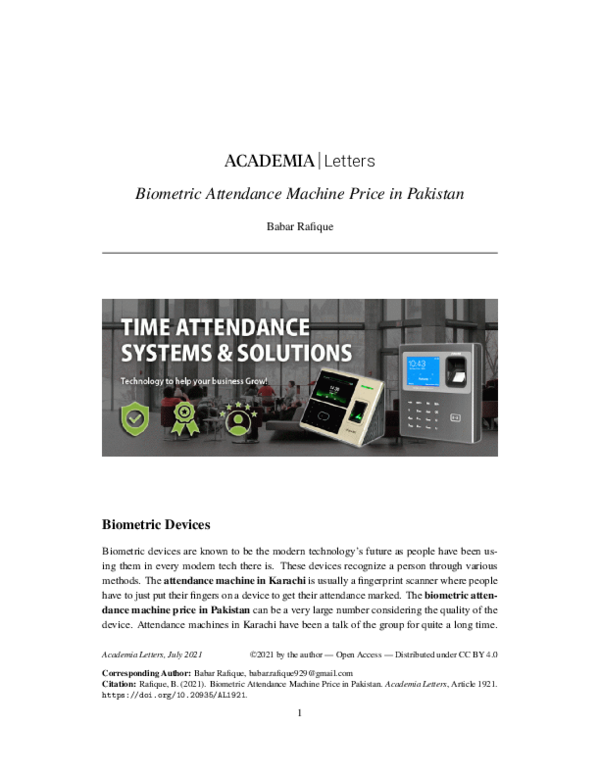 (PDF) Biometric Attendance Machine Price in Pakistan