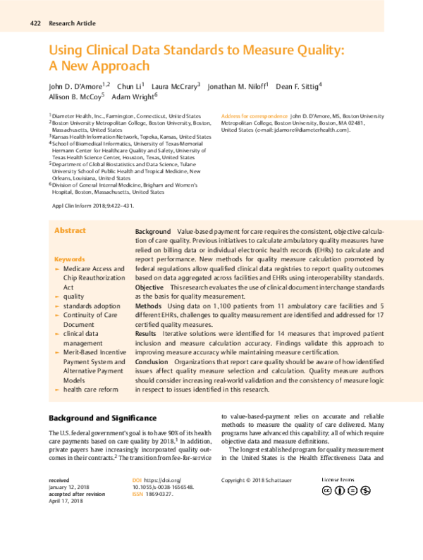 (PDF) Using Clinical Data Standards to Measure Quality: A New Approach