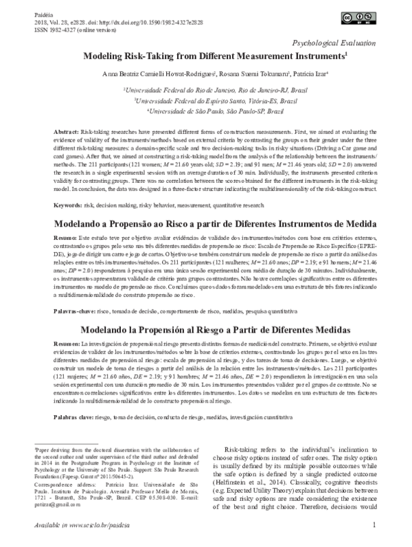 (PDF) Modeling Risk-Taking from Different Measurement Instruments