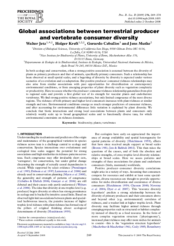 (PDF) Global Associations Between Terrestrial Producer and Vertebrate ...