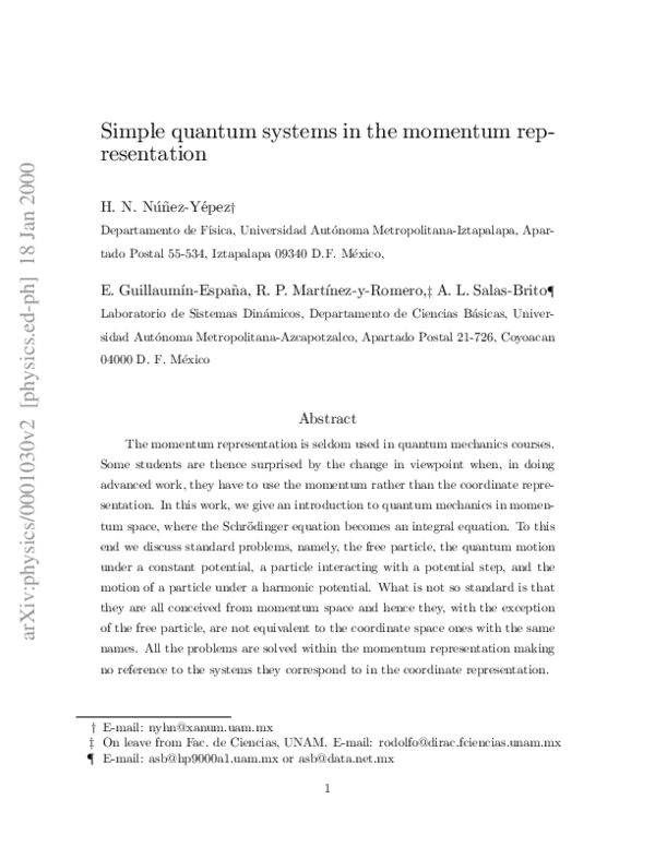 (PDF) Simple quantum systems in the momentum rep- resentation