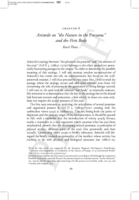 (PDF) Aristotle on the Nature in the Pneuma and the First Body (proofs)
