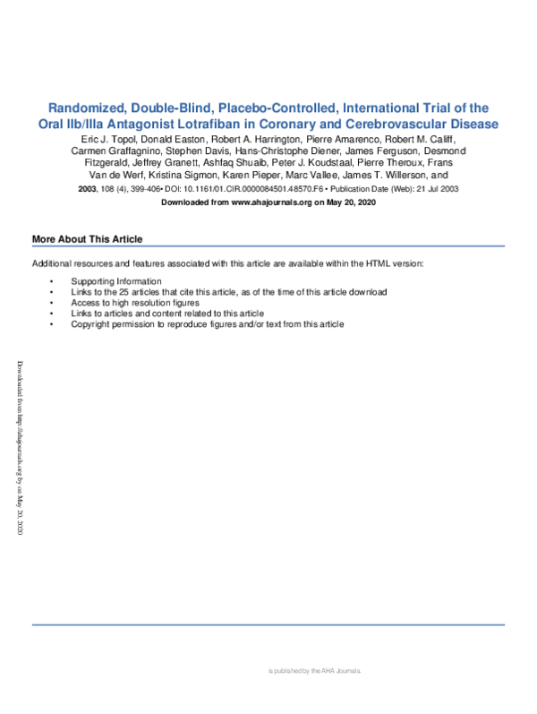 (PDF) Randomized, Double-Blind, Placebo-Controlled, International Trial of the Oral IIb/IIIa ...