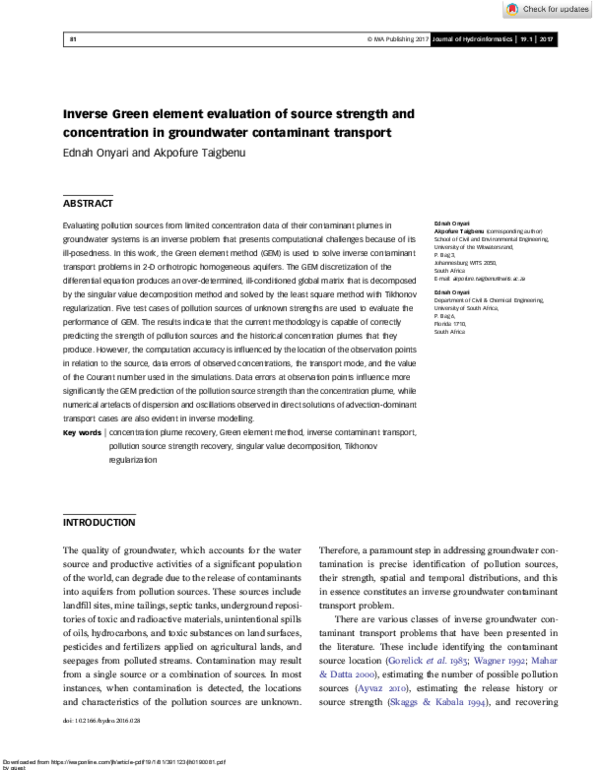 (PDF) Inverse Green element evaluation of source strength and concentration in groundwater ...