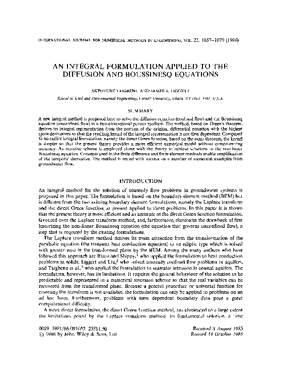 (PDF) An integral formulation applied to the diffusion and Boussinesq equations