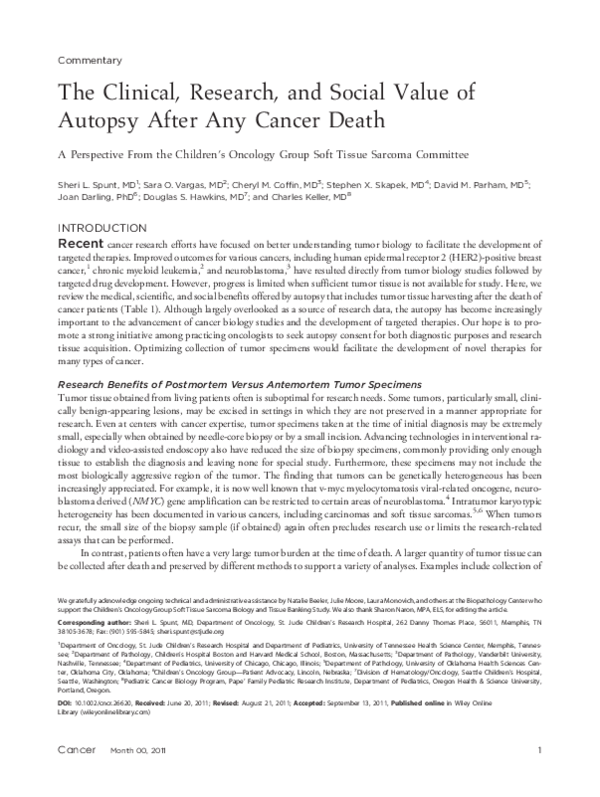 (PDF) The clinical, research, and social value of autopsy after any ...