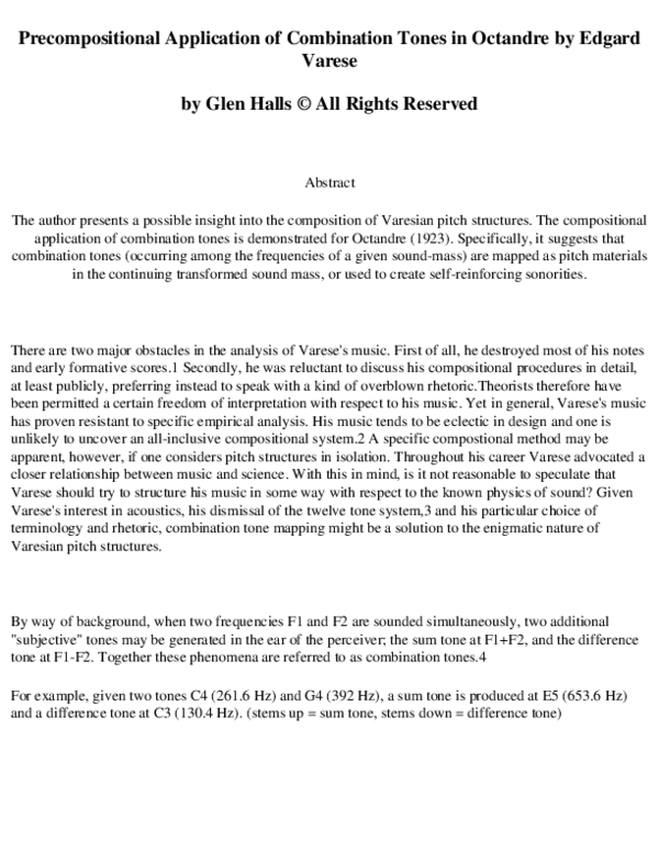 (PDF) Precompositional Application of Combination Tones in Octandre by ...
