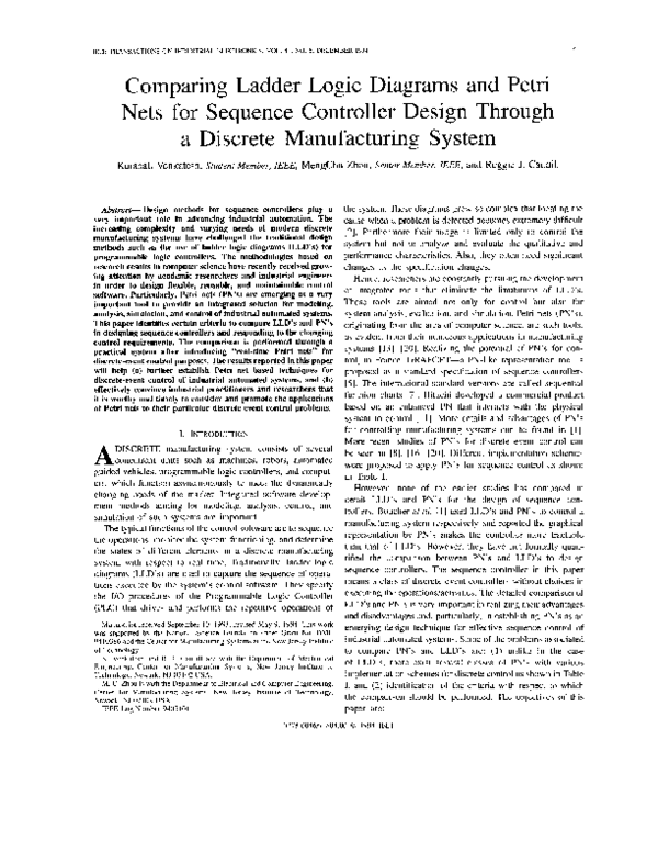 (PDF) Comparing ladder logic diagrams and Petri nets for sequence controller design through a ...