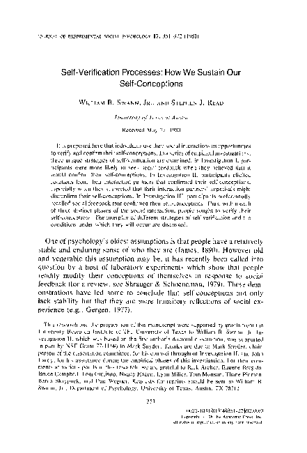 (PDF) Self-verification processes: How we sustain our self-conceptions