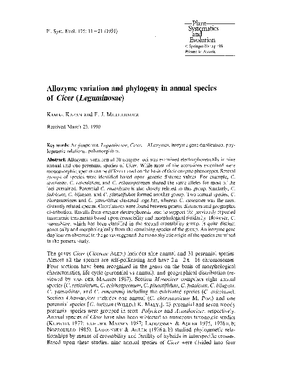 (PDF) Allozyme variation and phylogeny in annual species ofCicer ...