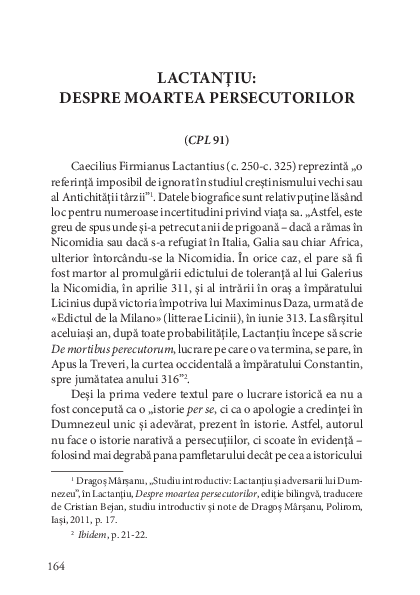 (PDF) Lactanțiu, Despre moartea persecutorilor [tr. Cristian Bejan ...