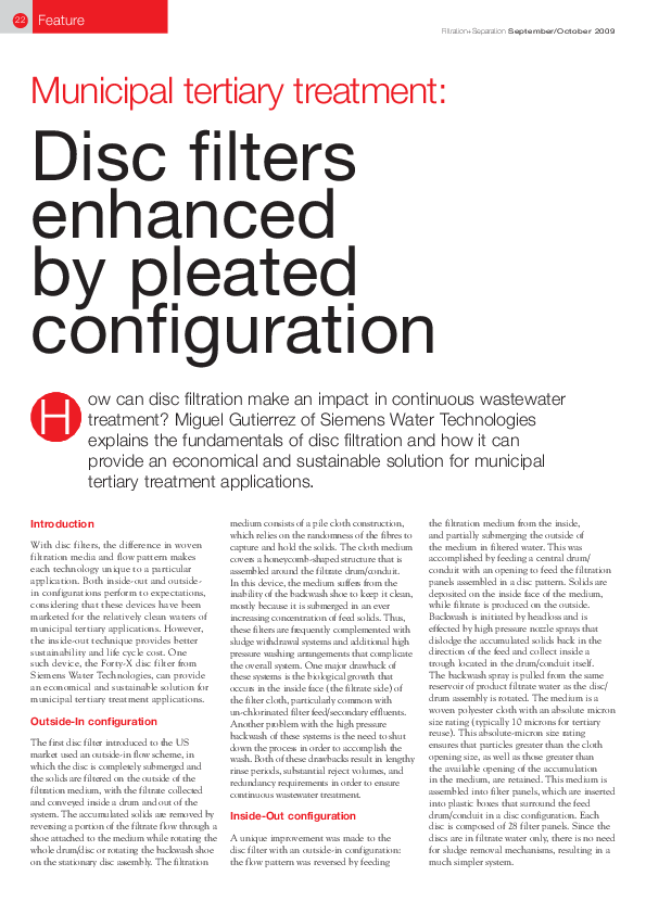 (PDF) Municipal tertiary treatment: Disc filters enhanced by pleated ...