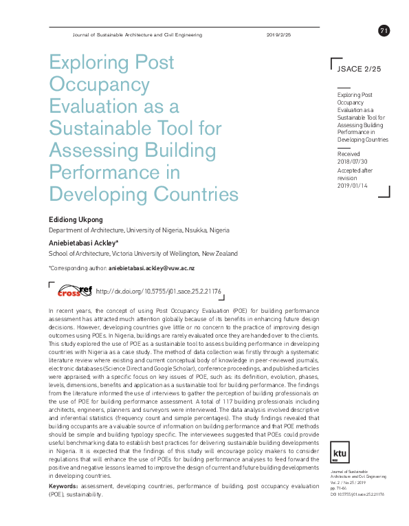(PDF) Exploring Post Occupancy Evaluation as a Sustainable Tool for ...