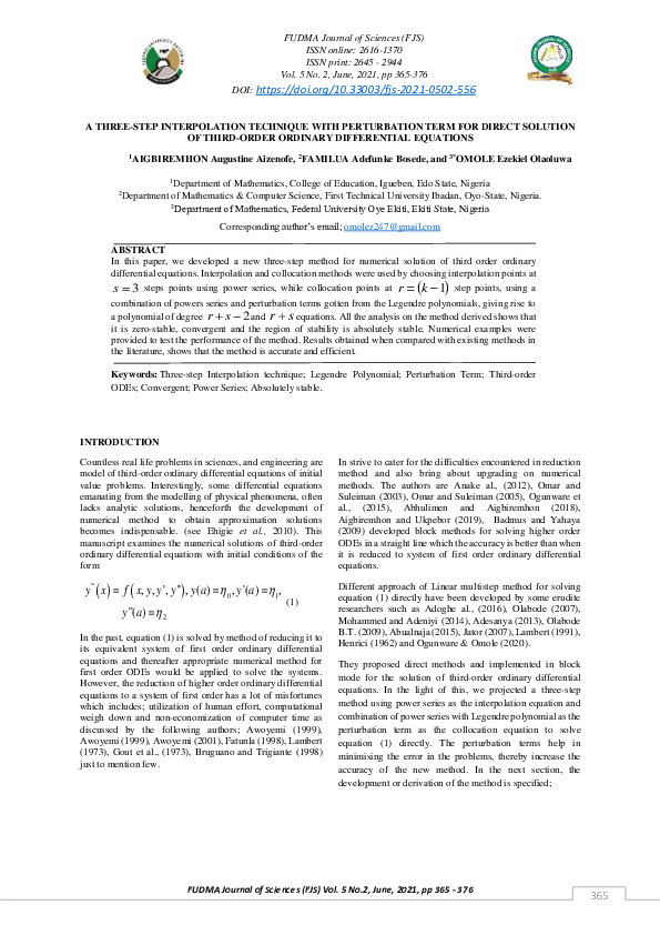Pdf A Three Step Interpolation Technique With Perturbation Term For Direct Solution Of Third