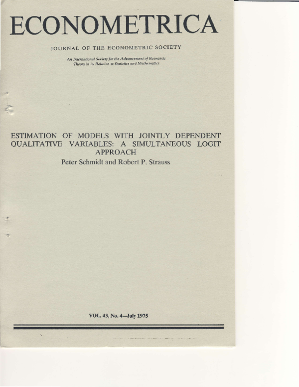 (PDF) Estimation of Models with Jointly Dependent Qualitative Variables: A Simultaneous Logit ...
