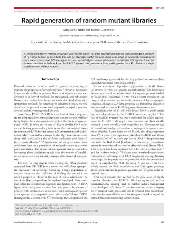 (PDF) Rapid generation of random mutant libraries